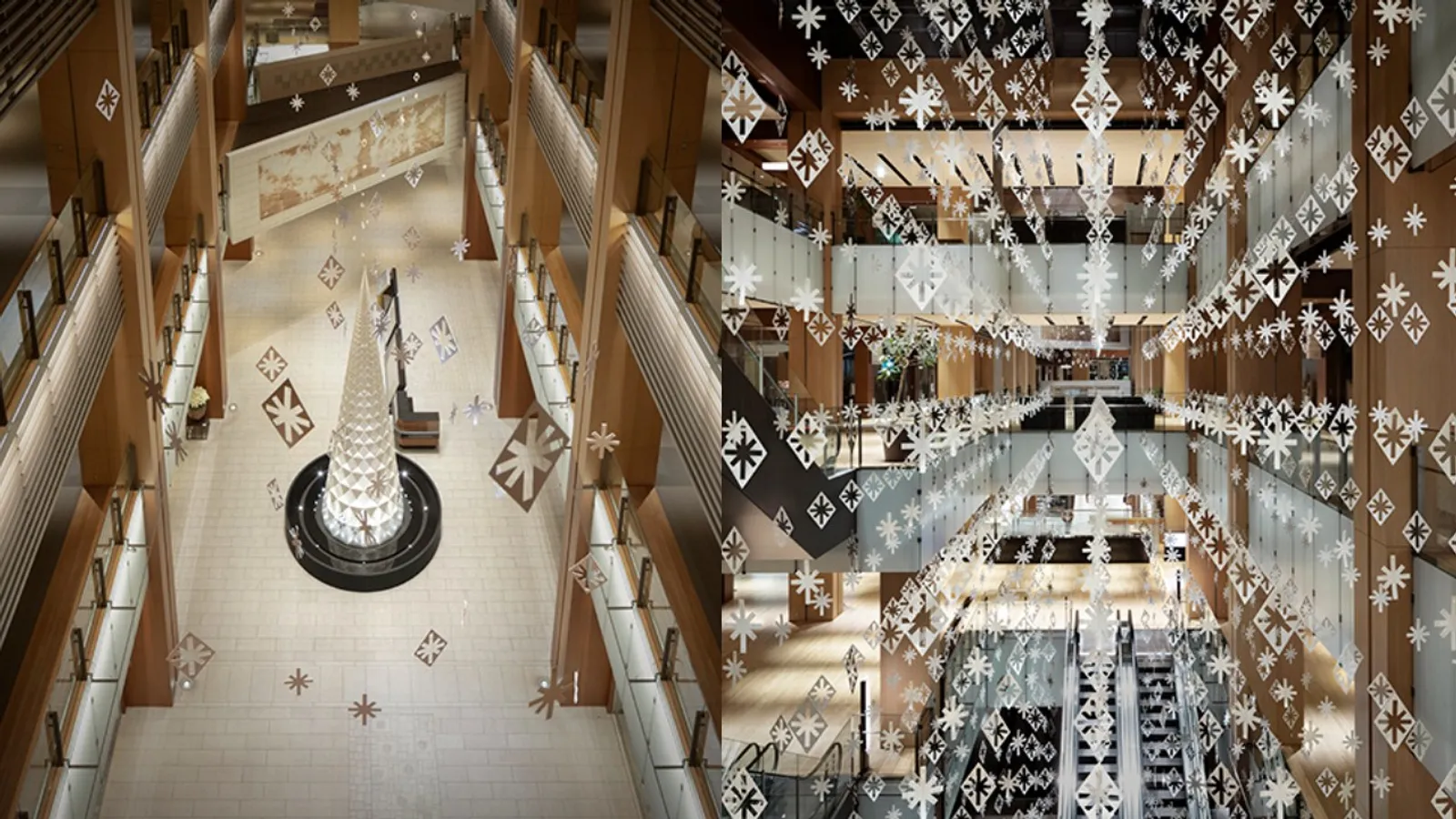 數百個星形隨風搖擺！nendo 以「Glitter in the air」為題，替東京中城打造 7.5 米香檳金聖誕樹 | ShoppingDesign